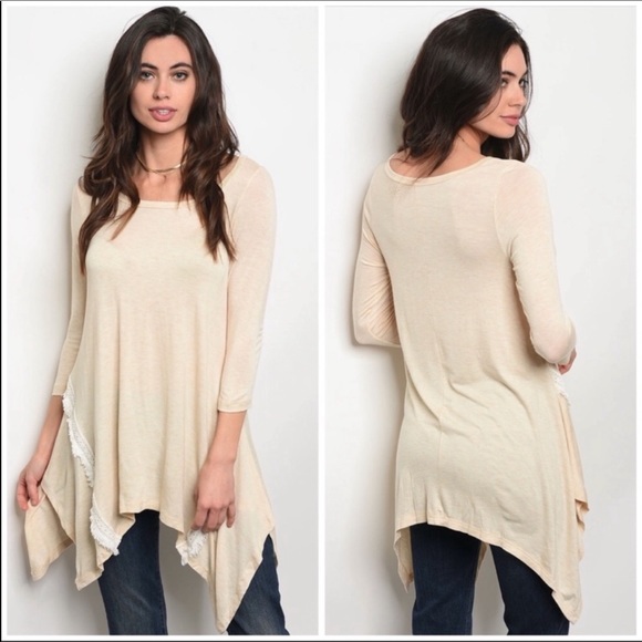 mittoshop | Tops | Cream Tunic With Lace Detail | Poshmark